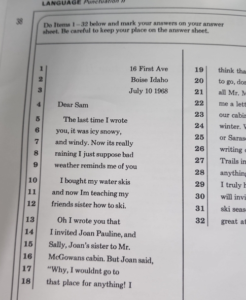 Solved: LANGUAGE Punctuatión I1 38 Do Items 1-32 below and mark your ...