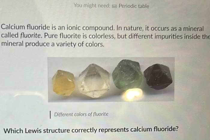 Solved: You might need: Periodic table Calcium fluoride is an ionic ...