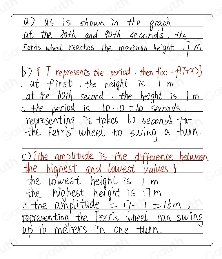 Solved: The following graph shows the height of a child riding a Ferris ...