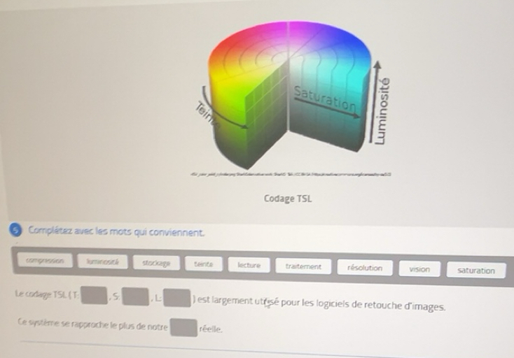 Résolu :Saturation lein Codage TSL 5 Complétez avec les mots qui ...