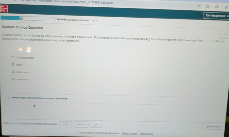 Solved: Ext Assignment x 24 of 68 Concepts completed Multiple Choice Question Nitrogen fixation ...