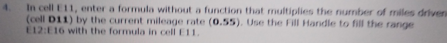 Solved: In cell E11, enter a formula without a function that multiplies ...