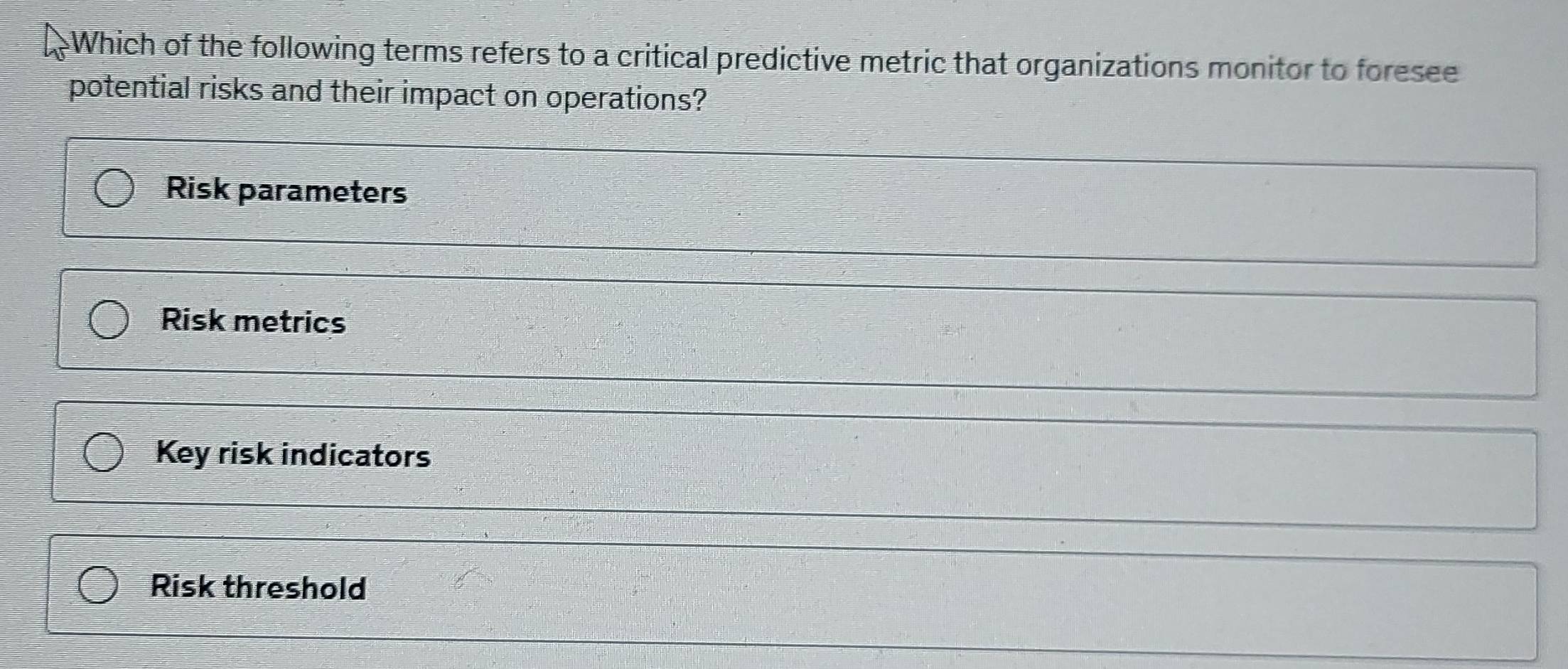 Resuelto:Which of the following terms refers to a critical predictive ...