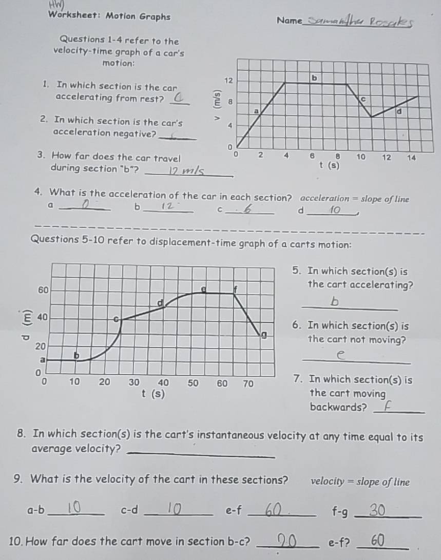 Resuelto:Worksheet: Motion Graphs Name _ Questions 1-4 refer to the ...