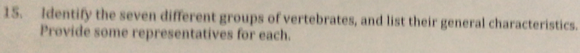 Solved: Identify the seven different groups of vertebrates, and list ...