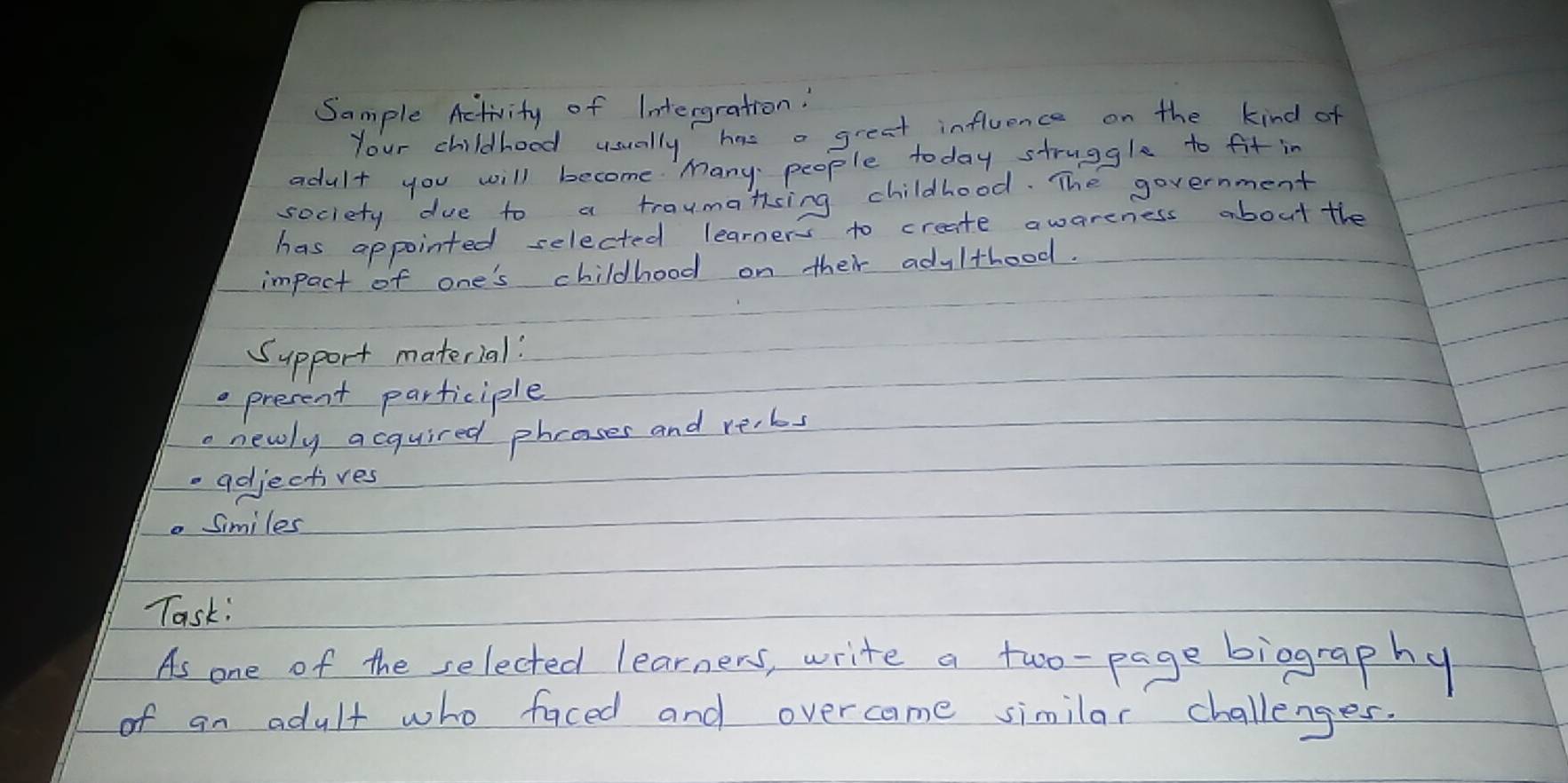 Solved: Sample Activity of Intergration: Your childhood usually, has a ...