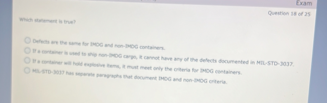 Solved: Exam Question 18 of 25 Which statement is true? Defects are the ...