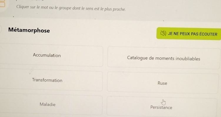Résolu :Cliquer sur le mot ou le groupe dont le sens est le plus proche ...