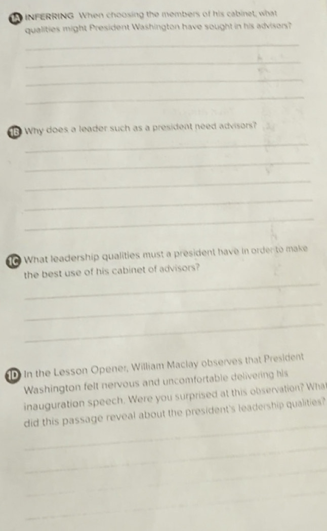Solved: INFERRING When choosing the members of his cabinet, what ...