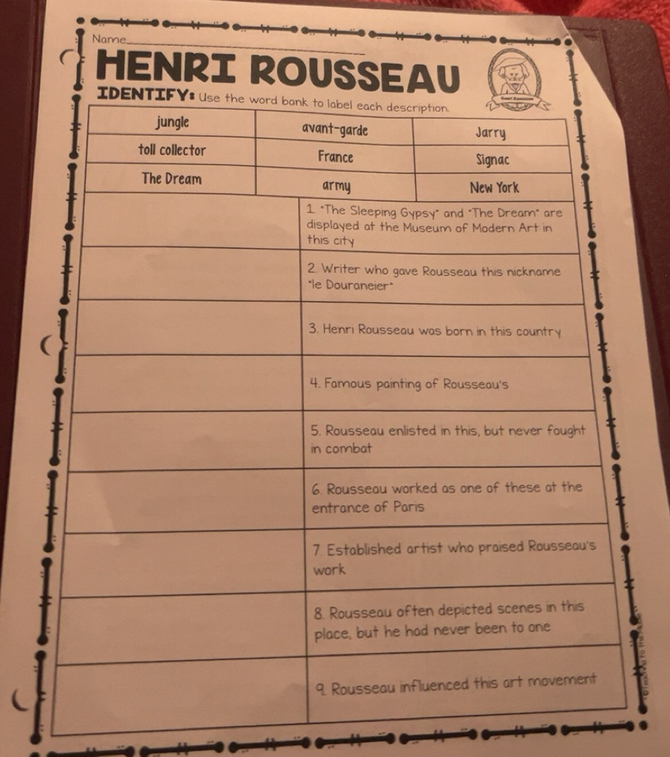 Solved: Name HENRI ROUSSEAU 0 [Others]