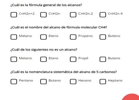 Resuelto:¿Cuál es la fórmula general de los alcanos? CnH2n+2 CnH2n ...