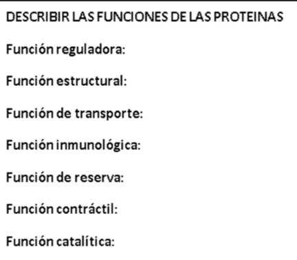 Resuelto:DESCRIBIR LAS FUNCIONES DE LAS PROTEINAS Función reguladora ...