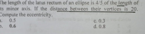 Solved: The length of the latus rectum of an ellipse is 4/5 of the ...