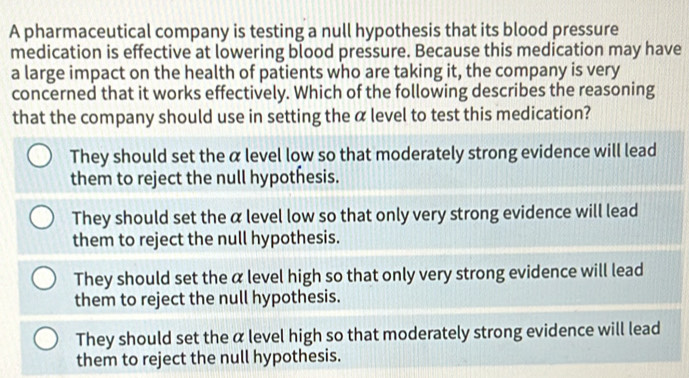 Solved: A pharmaceutical company is testing a null hypothesis that its ...