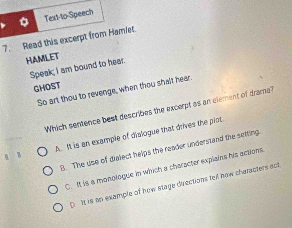 Solved: a Text-to-Speech 7. Read this excerpt from Hamlet. HAMLET Speak ...