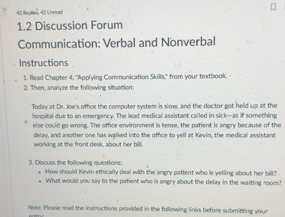 Solved: Replies, 42 Unread 1.2 Discussion Forum Communication: Verbal ...