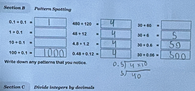 Solved: Pattern Spotting 0.1/ 0.1= 480/ 120= 30/ 60= 1/ 0.1= 48/ 12= 30 ...