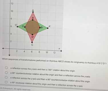 Solved: Wts congruency to rhombus A'B'C'D' ne flection across the y ...