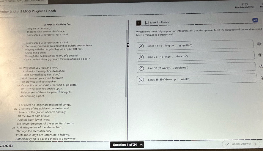 Solved: mber 3, Unit 5 MCQ Progress Check Highlights & Notes 13 1 A ...