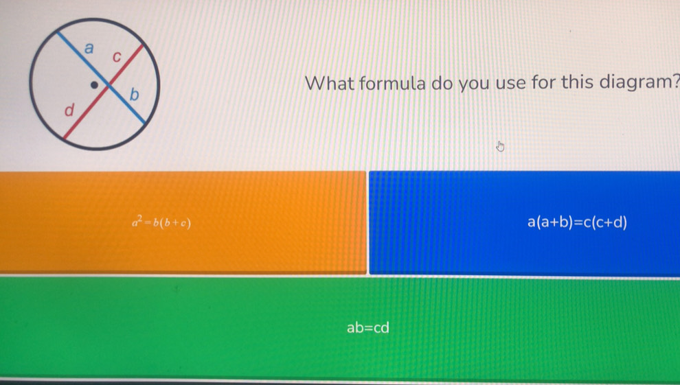 Solved: What formula do you use for this diagram? a^2=b(b+c) a(a+b)=c(c ...