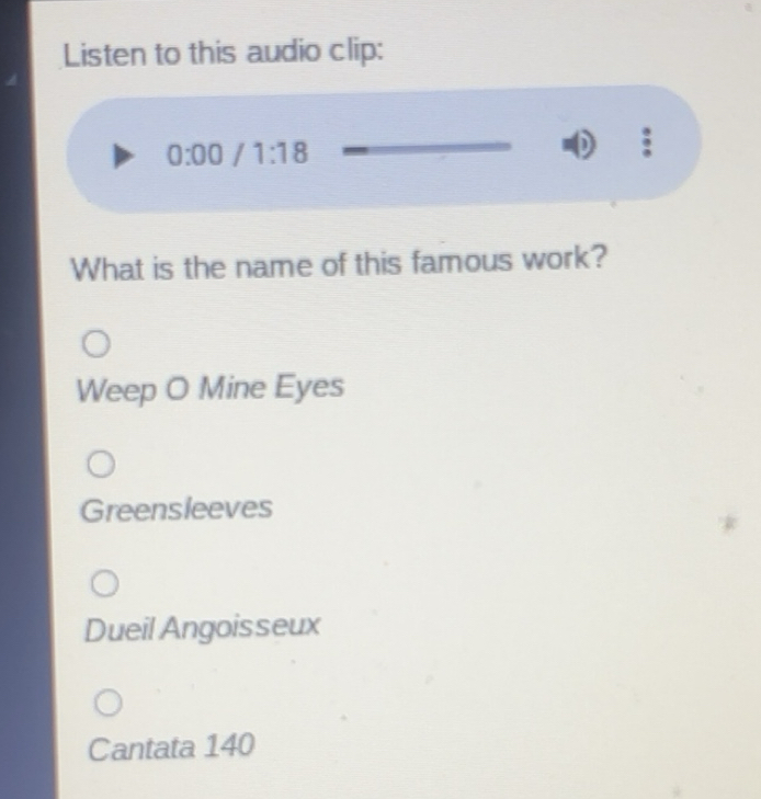 Solved: Listen to this audio clip: 0:00/1:18 D : What is the name of ...