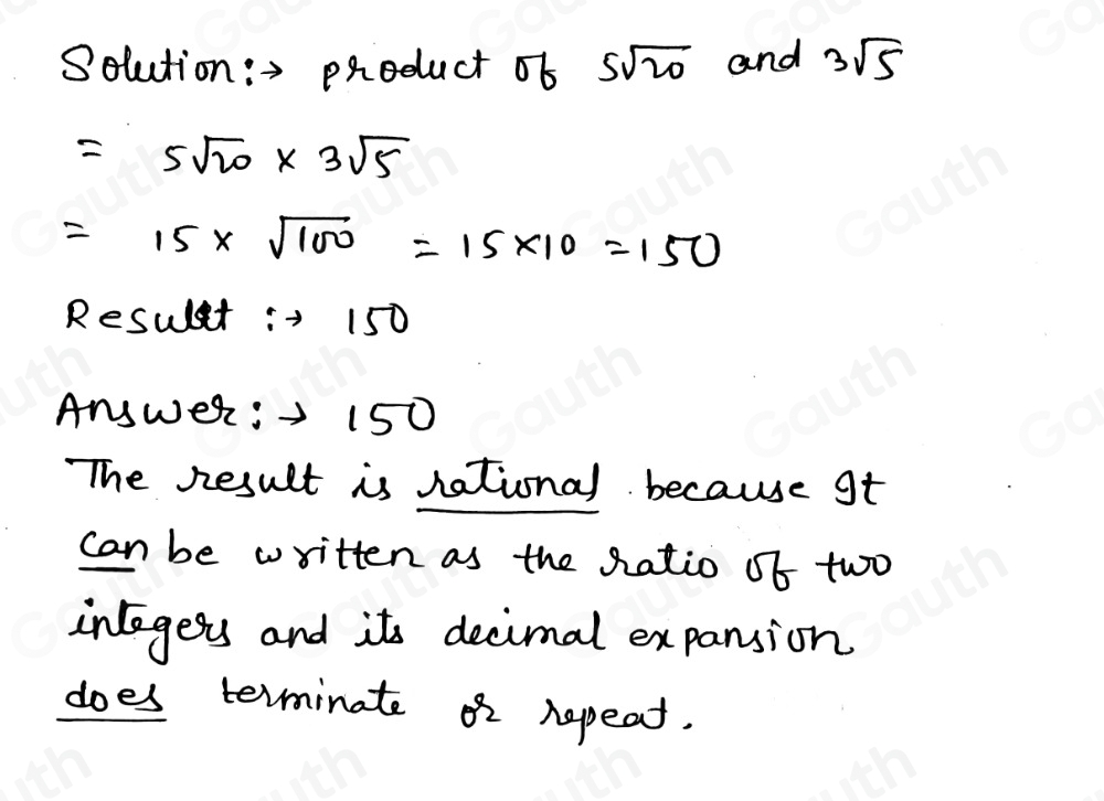 Solved: Find the product of 5sqrt(20) and 3sqrt(5) i n simplest form ...