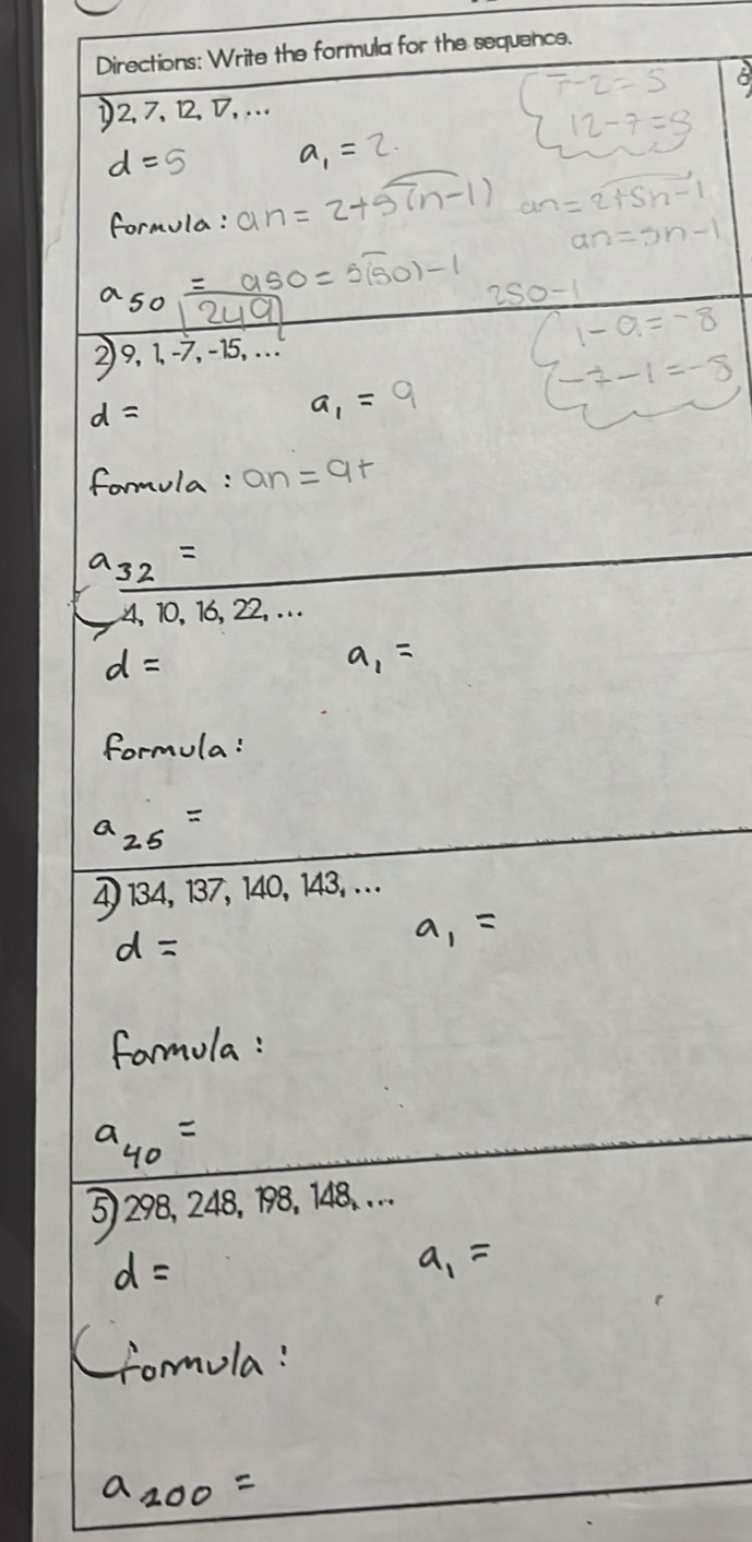 Solved: Directions: Write the formula for the sequence. [Math]