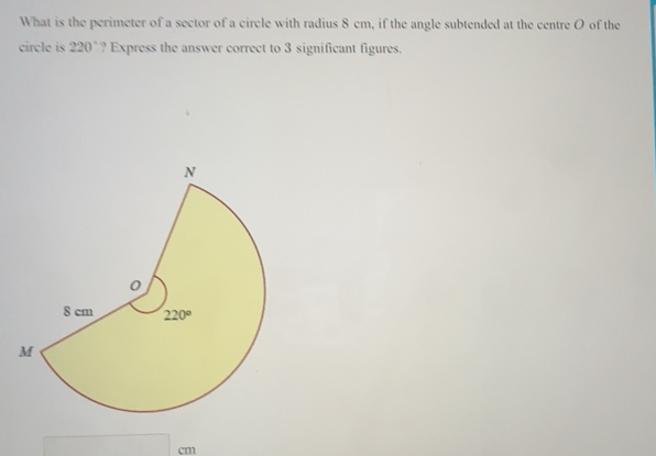 Gelöst:What is the perimeter of a sector of a circle with radius 8 cm ...
