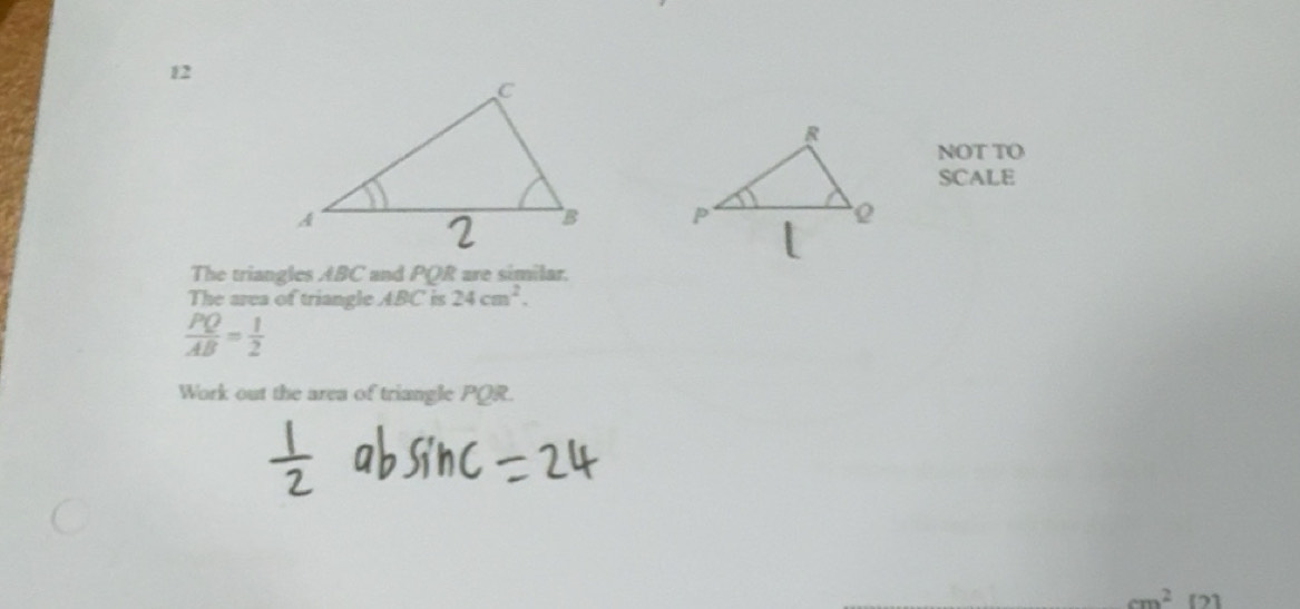 Selesai:NOT TO SCALE The triangles ABC and PQR are similar. The area of ...