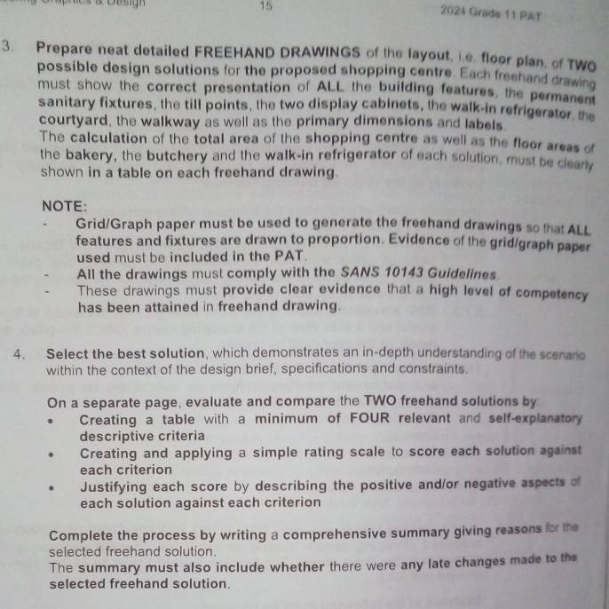 Solved: 15 2024 Grade 11 PAT 3. Prepare neat detailed FREEHAND DRAWINGS ...