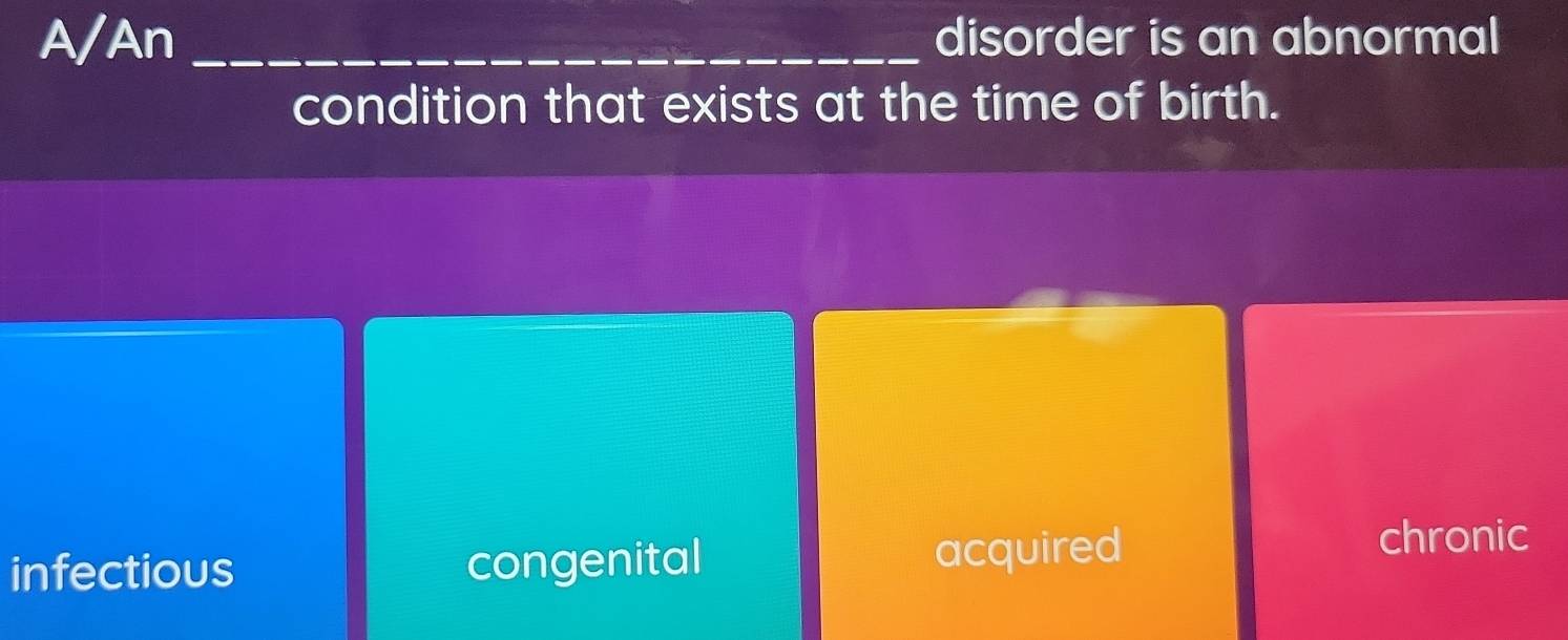 Solved: A/An _disorder is an abnormal condition that exists at the time ...