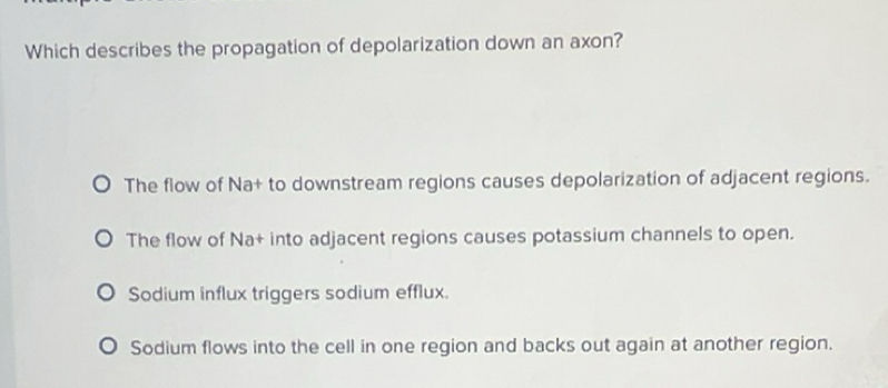Solved: Which describes the propagation of depolarization down an axon ...