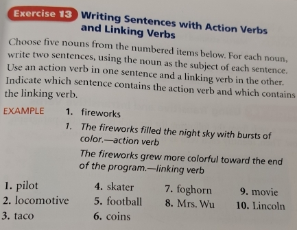 Solved: Writing Sentences with Action Verbs and Linking Verbs Choose ...