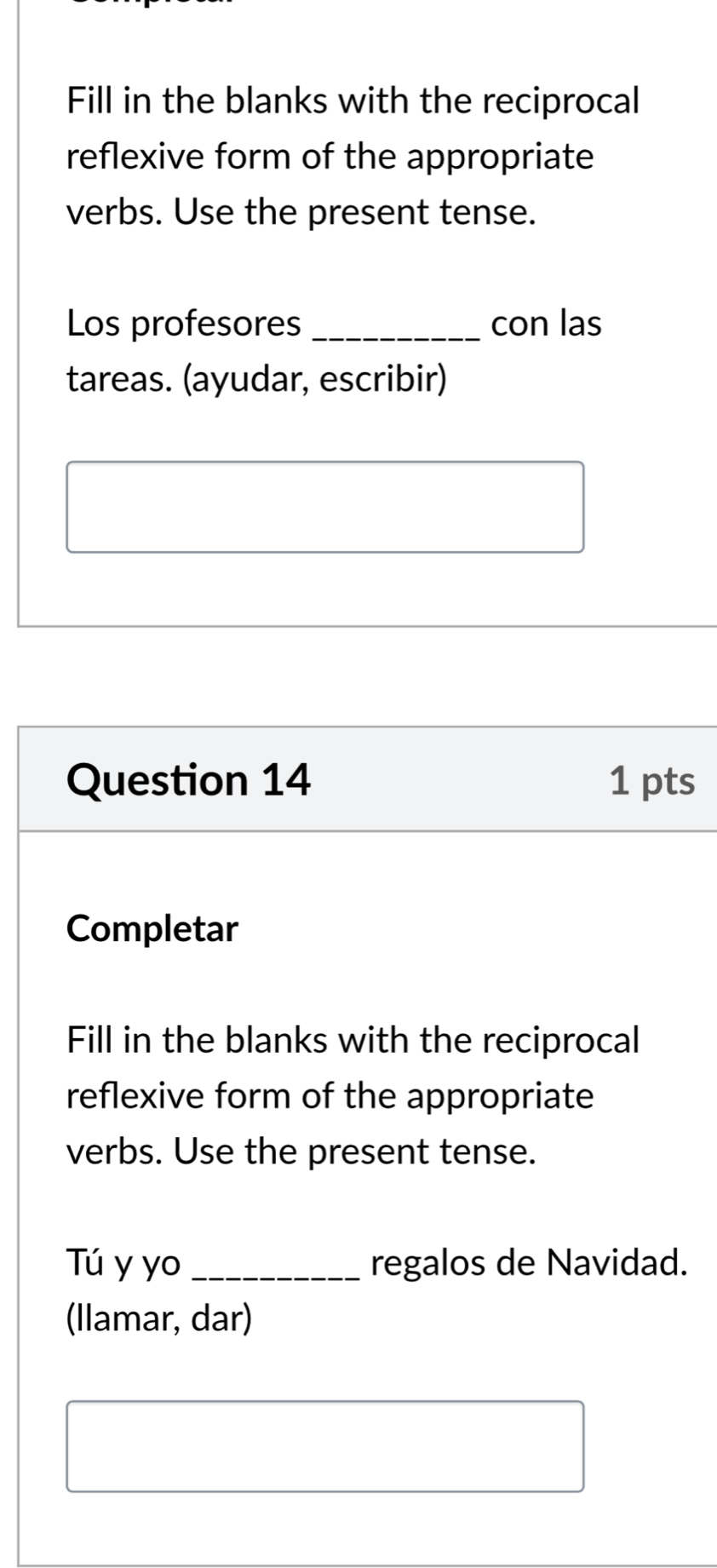 Solved: Fill in the blanks with the reciprocal reflexive form of the ...