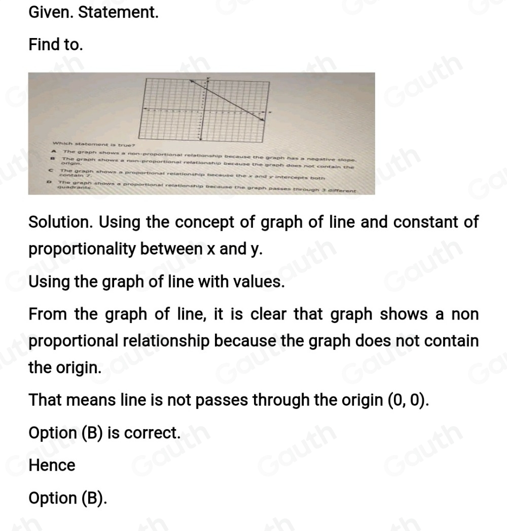 Solved: Which statement is true A The graph shows a non-proportional ...