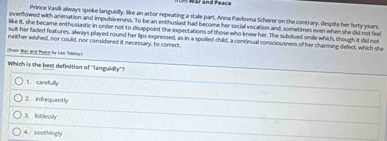 Solved: l1om War and Peace Prince Vasili always spoke languidly, like ...