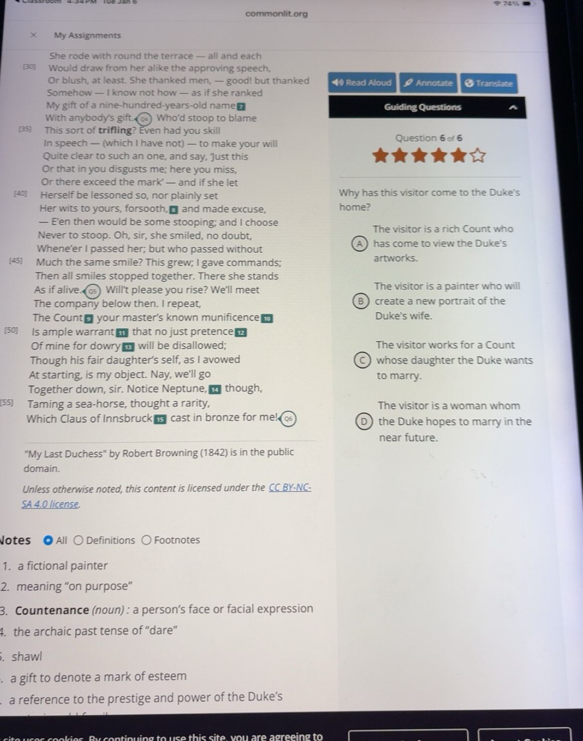 Solved: commonlit.org My Assignments She rode with round the terrace ...