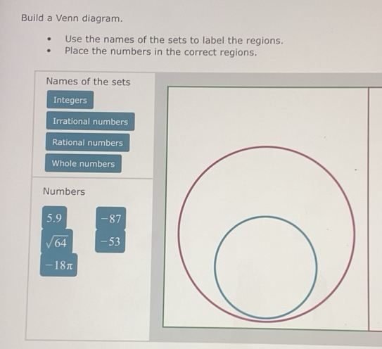 Solved: Build a Venn diagram. Use the names of the sets to label the ...