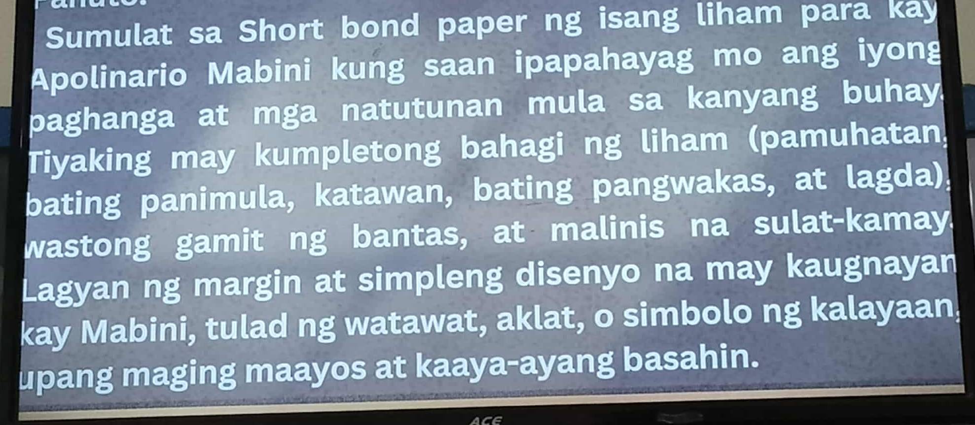 Solved: Sumulat sa Short bond paper ng isang liham para kay Apolinario ...