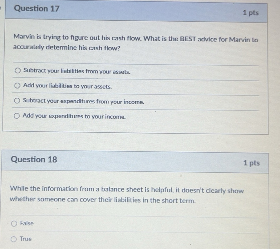 Solved: Marvin is trying to figure out his cash flow. What is the BEST ...