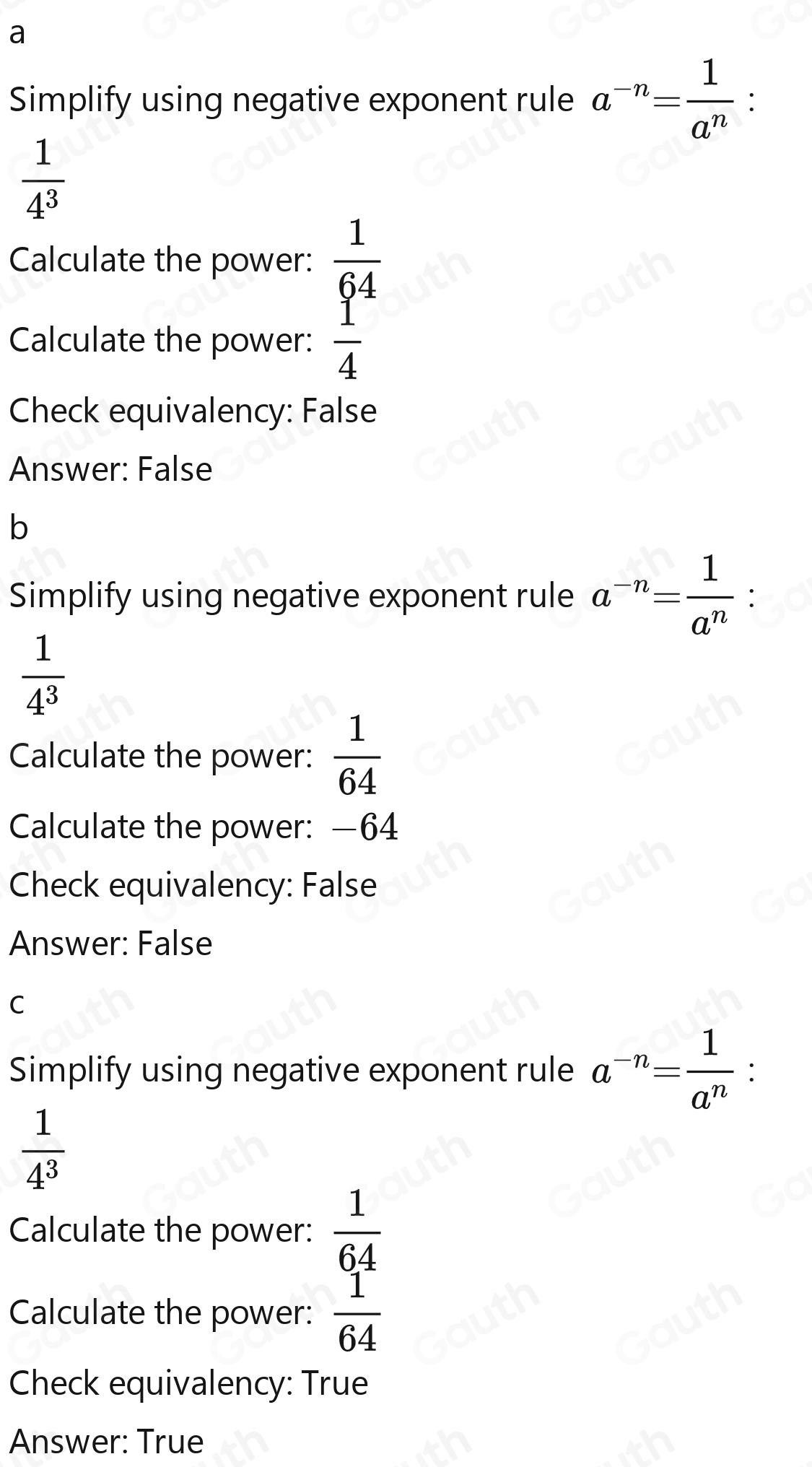 Solved: Select the equivalent expression. 4^(-3)= ? Choose 1 answer: 1 ...
