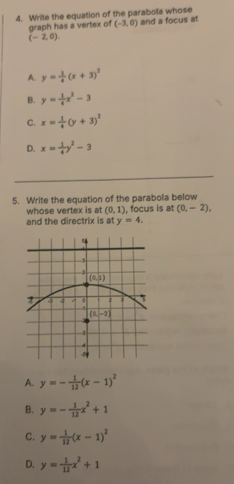 Solved: Write the equation of the parabola whose graph has a vertex of ...