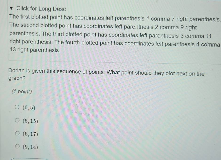 Solved: Click for Long Desc The first plotted point has coordinates ...