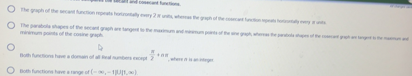 Resolvido:he secant and cosecant functions. As changes heo The graph of ...