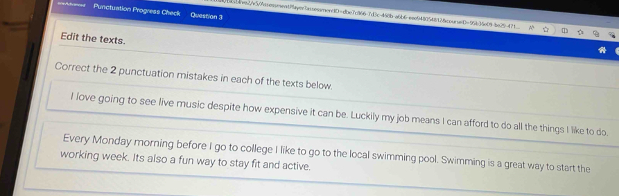 Solved: Punctuation Progress Check Question 3 blive2/v5/AssessmentPlayer?assessmentiD=dbe7c866 ...