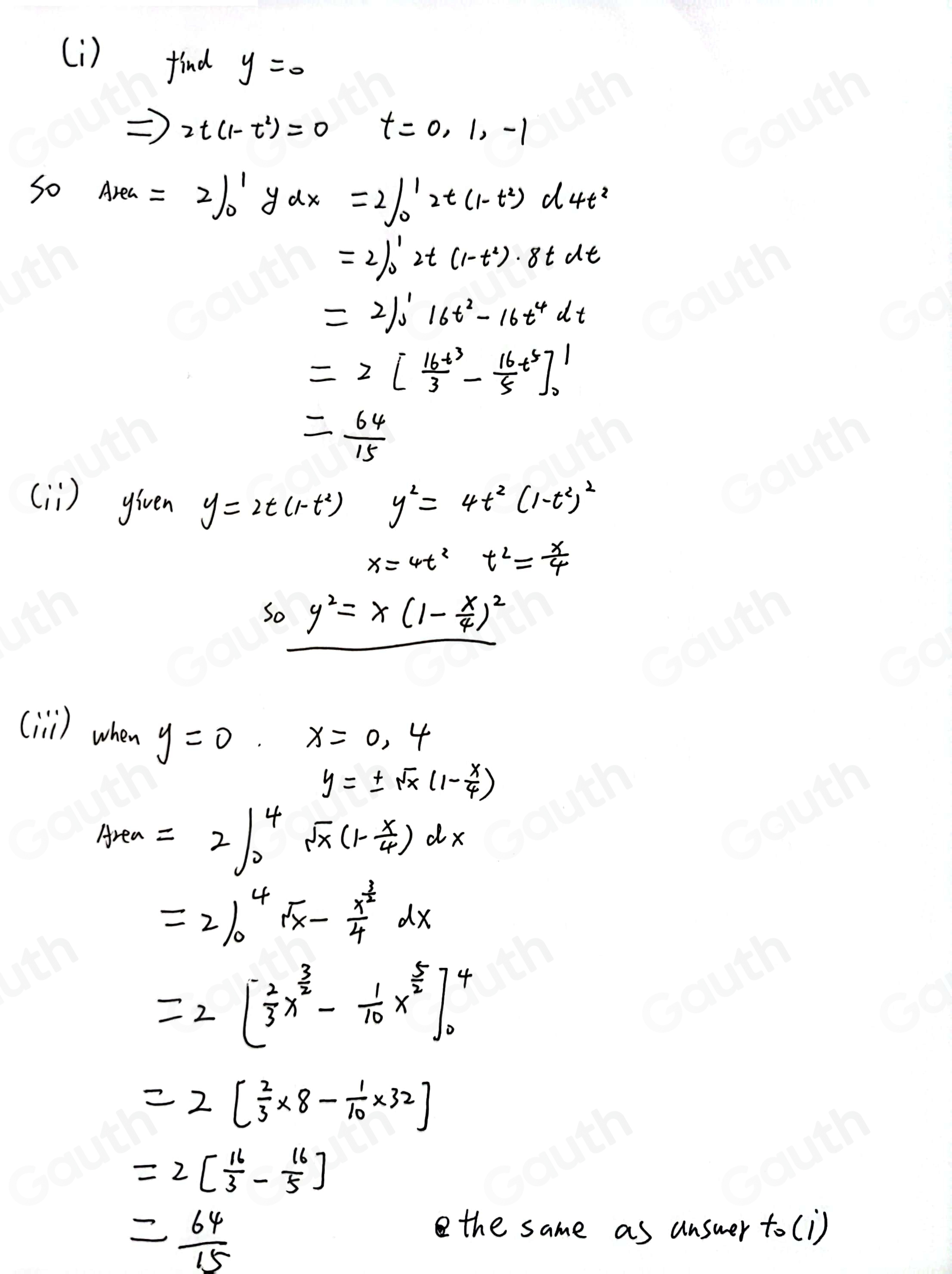 Solved: The curve shown below has parametric equations x=4t^2, y=2t(1-t^2). (i) Use the ...