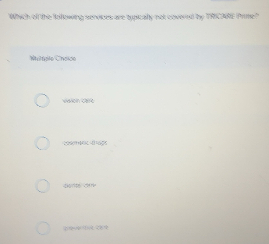 Solved: Which of the following services are typically not covered by ...