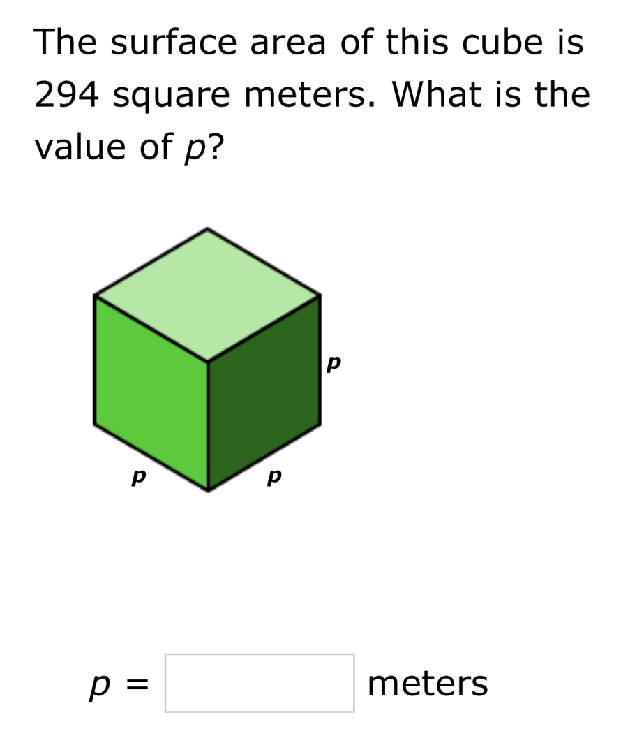แก้ไขแล้ว:The surface area of this cube is 294 square meters. What is ...