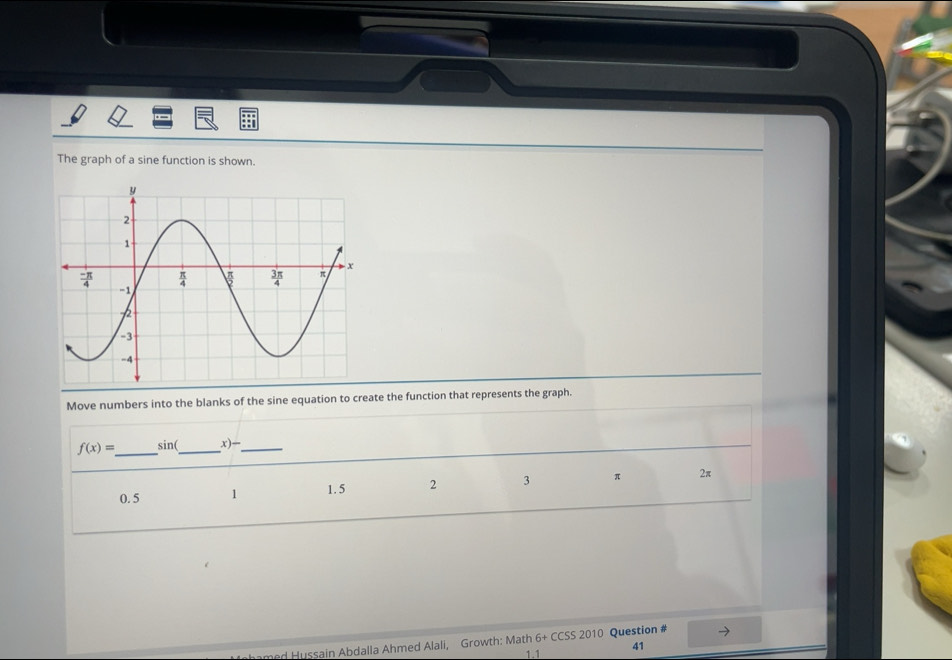Gelöst:The graph of a sine function is shown. Move numbers into the ...