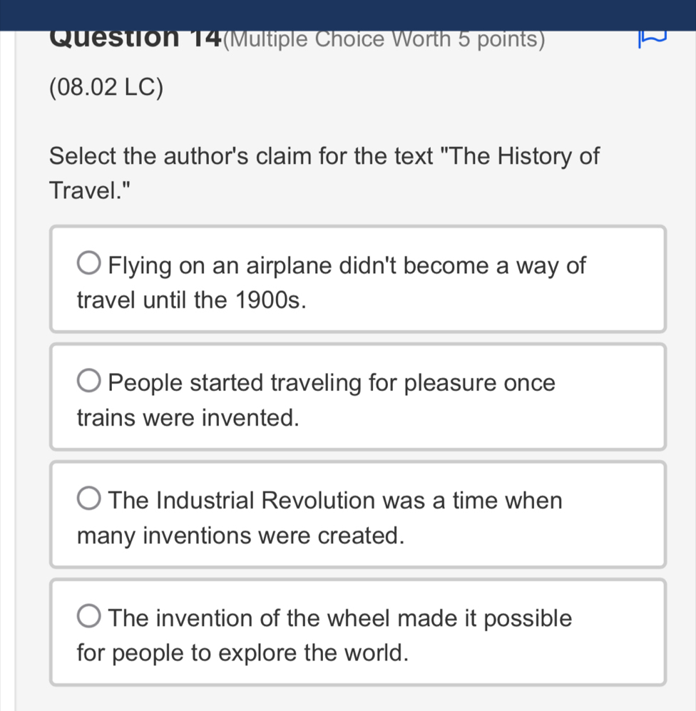 Solved: Question 14(Multiple Choice Worth 5 points) (08.02 LC) Select the author's claim for the ...